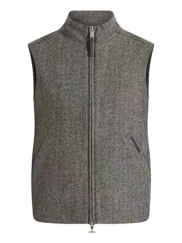 Manière De Voir Herringbone Wool Zip Gilet - Grey