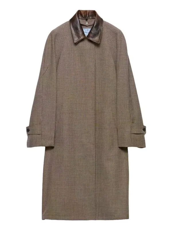 Prada Single-breasted Houndstooth Check Wool Coat - Brown