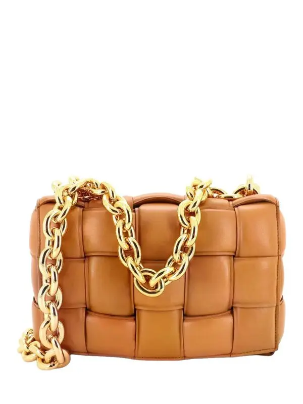 Bottega Veneta Cassette Chain Padded Maxi Intrecciato Leather Cross Body Bag - Brown