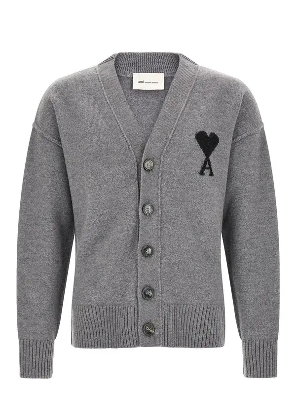 AMI Paris De Coeur' Cardigan - Gray