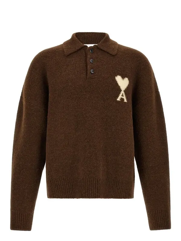 AMI Paris De Coeur' Polo Shirt - Brown