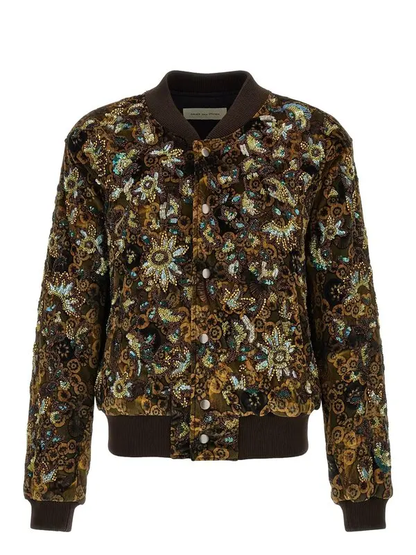 Dries Van Noten Valtor' Bomber Jacket With Embroideries And Beads - Brown