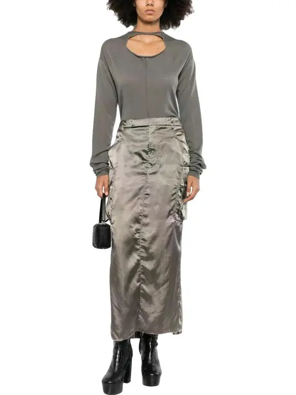 Rick Owens Firbanks Satin Cargo Maxi Skirt - Grey