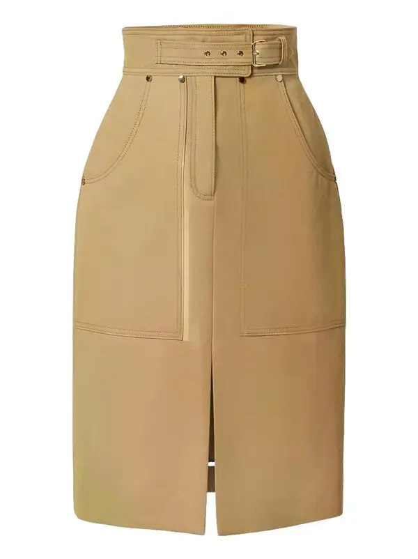 Carolina Herrera Belted Front-slit High-waisted Midi Skirt - Neutrals
