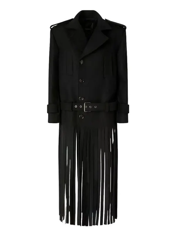 Pinko Fringed Belted Coat - Black