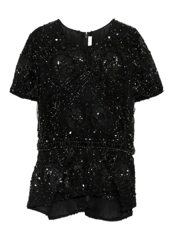 Naeem Khan Bead-embellished Peplum Top - Black