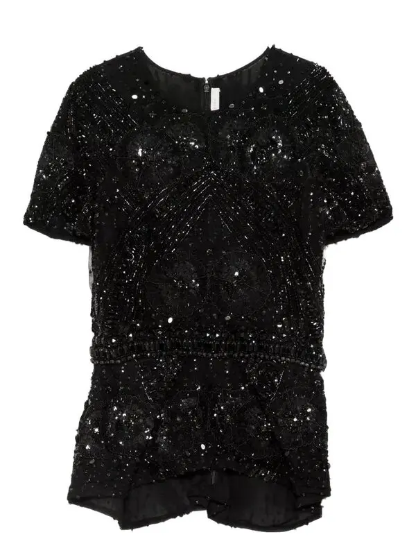 Naeem Khan Bead-embellished Peplum Top - Black