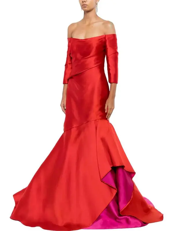 Monique Lhuillier Off-shoulder Fishtail Gown - Red