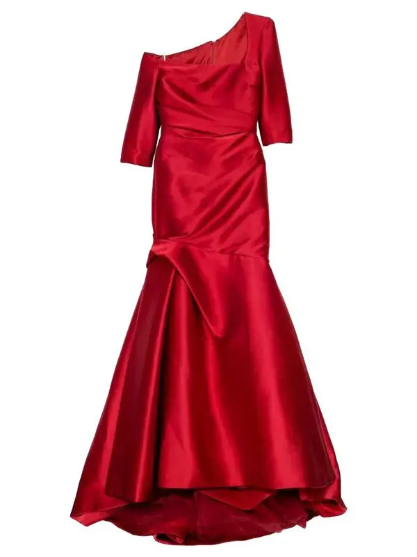 Monique Lhuillier Asymmetric-neckline Ruched Gown - Red