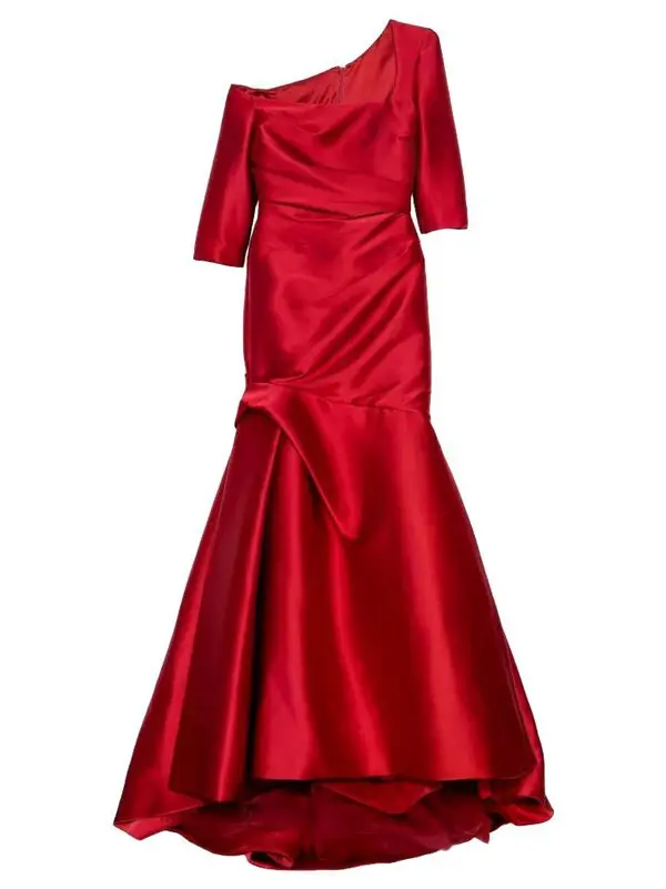 Monique Lhuillier Asymmetric-neckline Ruched Gown - Red
