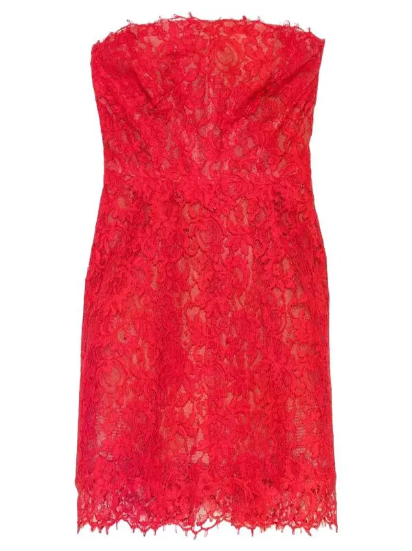 Monique Lhuillier Strapless Lace-embroidered Dress - Red