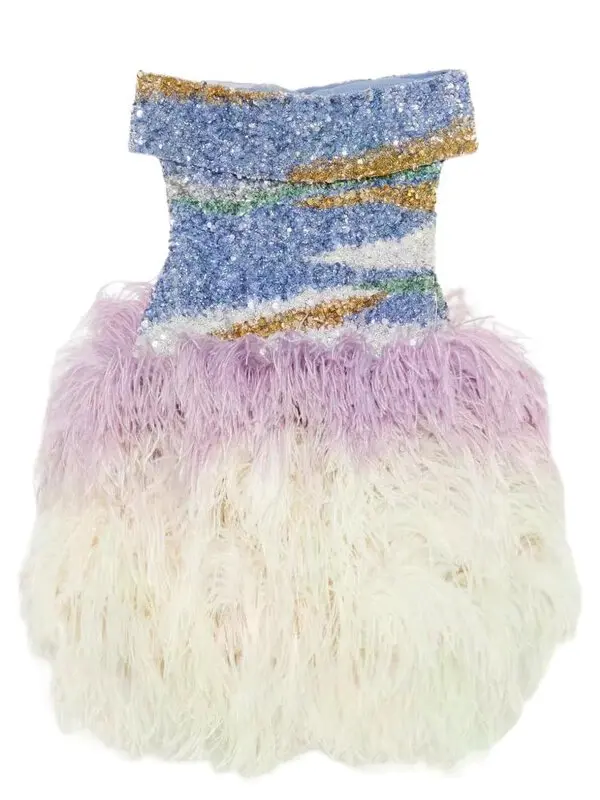 GEORGES HOBEIKA Embellished Feather-skirt Dress - Neutrals