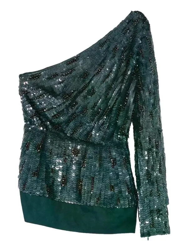 Elie Saab One-shoulder Sequin-embellished Top - Green
