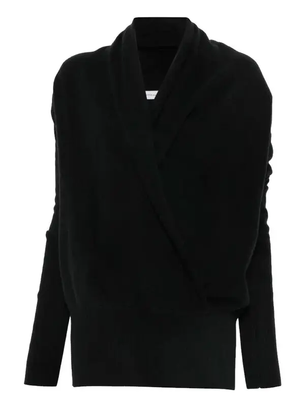 7 For All Mankind Wrap-style Ribbed-trim Sweater - Black