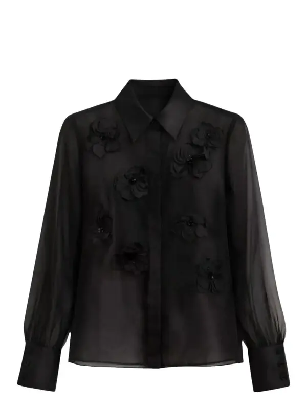 Max Mara Floral-applique Silk Organza Blouse - Black
