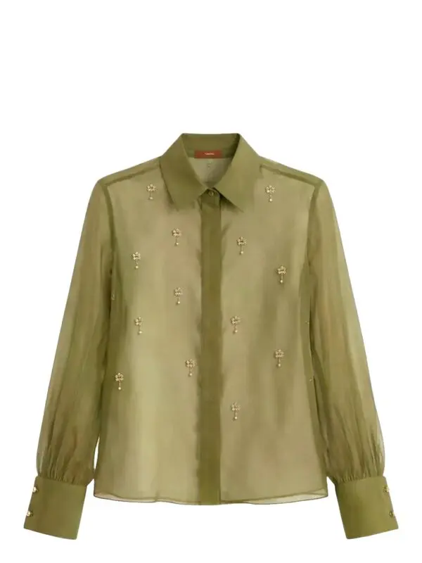 Max Mara Embroidered Silk-organza Shirt - Green