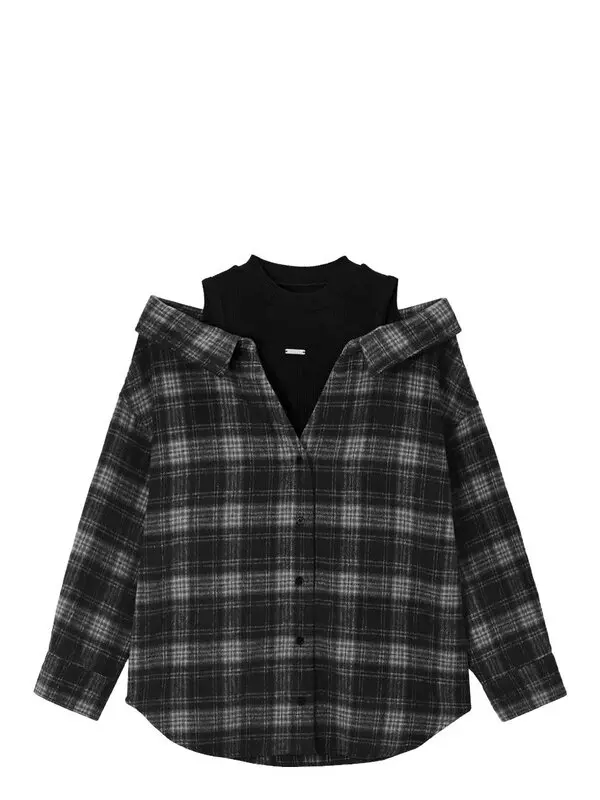 MUSIUM DIV. Check-pattern Layered-effect Shirt - Black