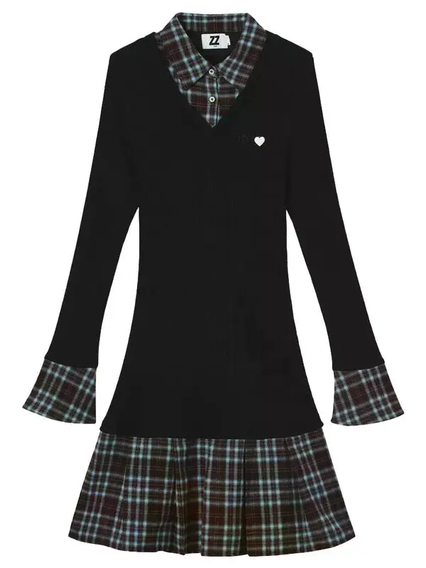 Izzue Check-pattern Pleated Dress - Black