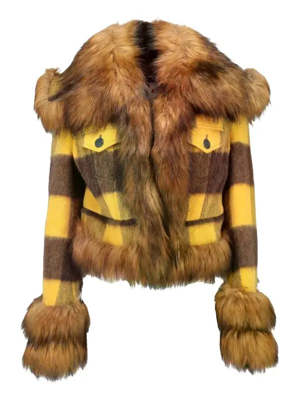 Dsquared2 Faux Fur-trimmed Checked Jacket - Brown