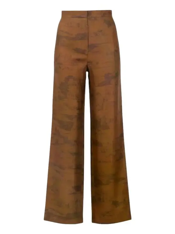 Max Mara All-over Print Silk Trousers - Brown