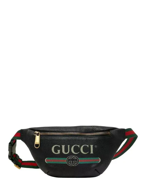 Gucci 2000-2015 Small Grained Calfskin Web Logo Belt Bag - Black