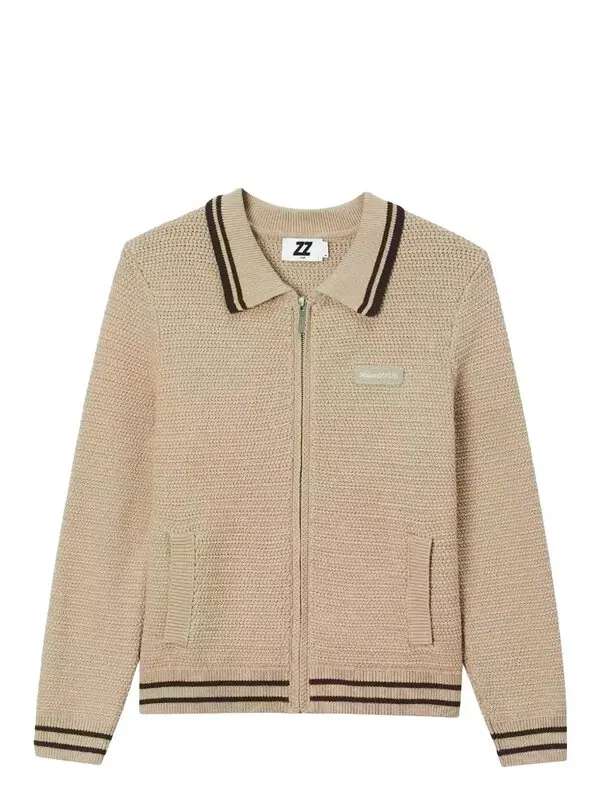 Izzue Striped-trim Zip-up Cardigan - Neutrals
