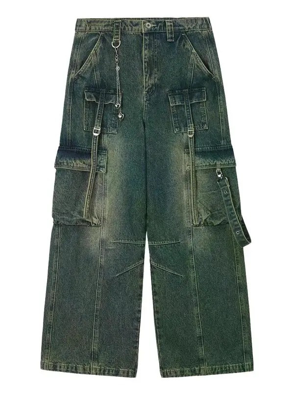 MUSIUM DIV. Multi-pocket Strap-detail Cargo Wide-leg Jeans - Blue