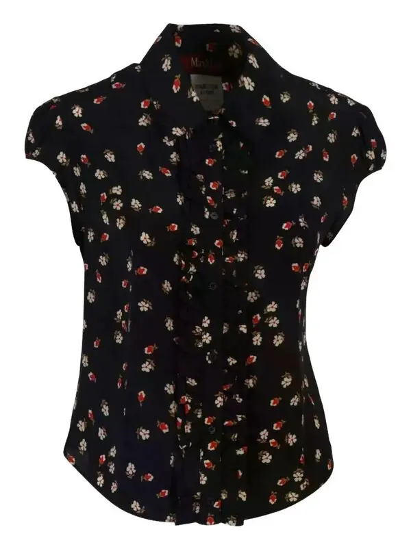 Max Mara Floral-print Ruffled Shirt - Blue