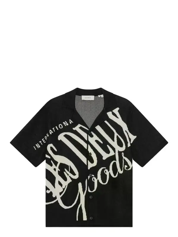 LES DEUX Logo-print Cotton Knitted Shirt - Black
