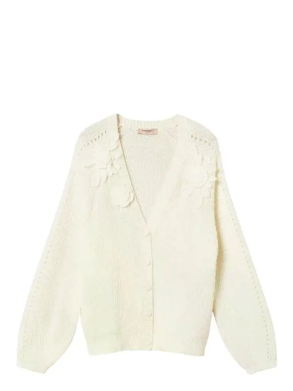 TWINSET Cardigan With Crochet Flowers - Neutrals