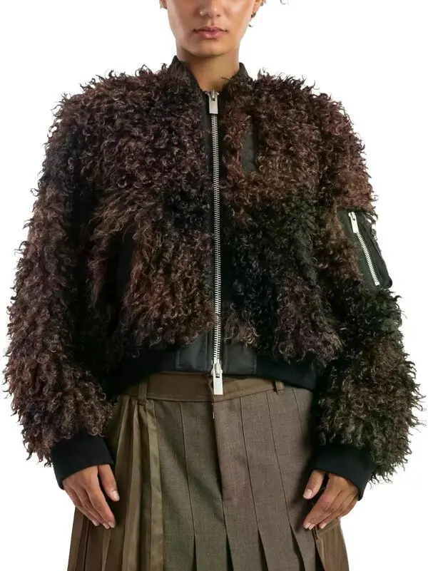 Sacai Faux-fur Panelled Jacket - Brown