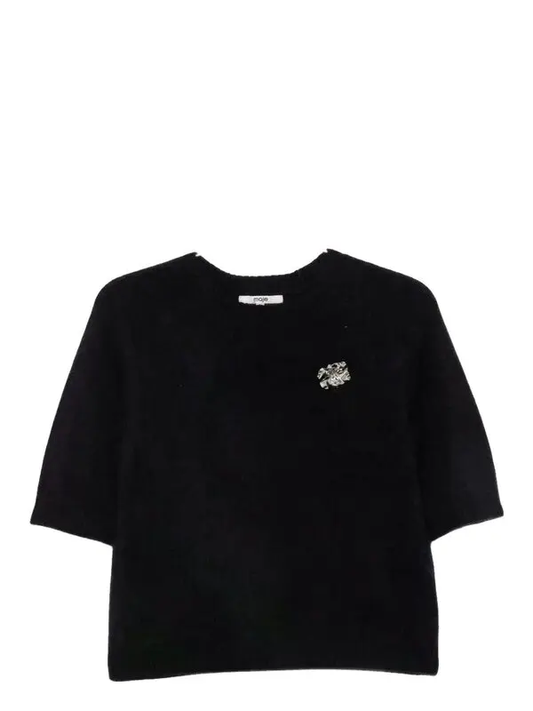 Maje Embellished Short-sleeve Sweater - Black