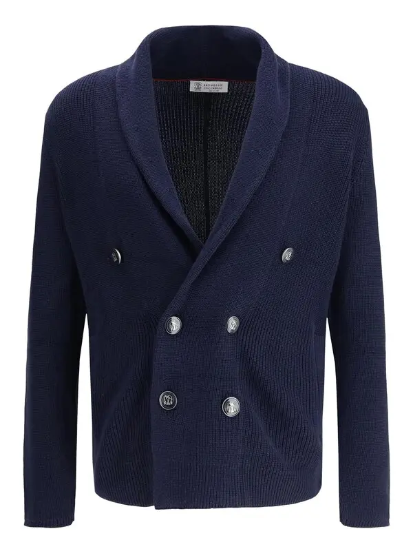 Brunello Cucinelli Shawl Collar Double-breasted Cardigan - Blue