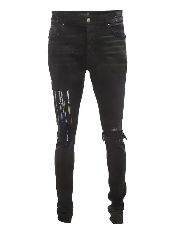 Amiri Distressed Paint-drip Jeans - Black