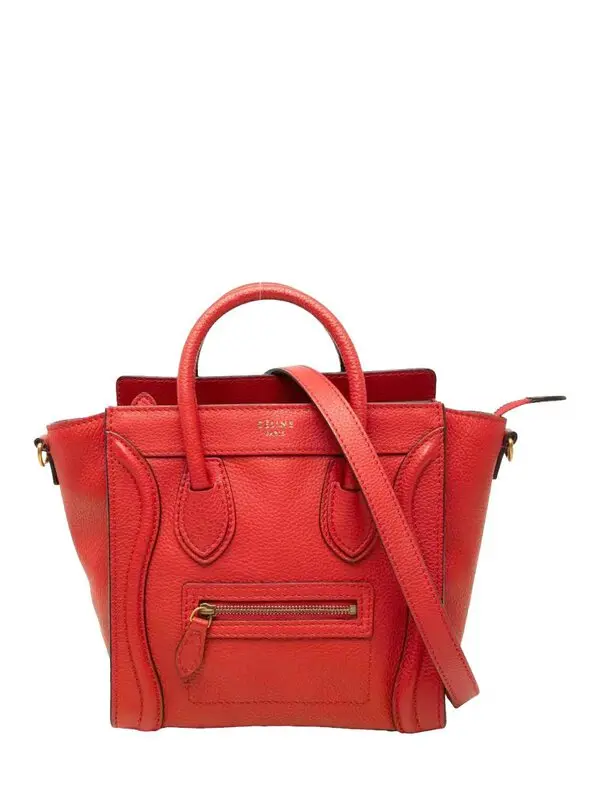 Celine 2013 Nano Leather Luggage Tote Satchel - Red