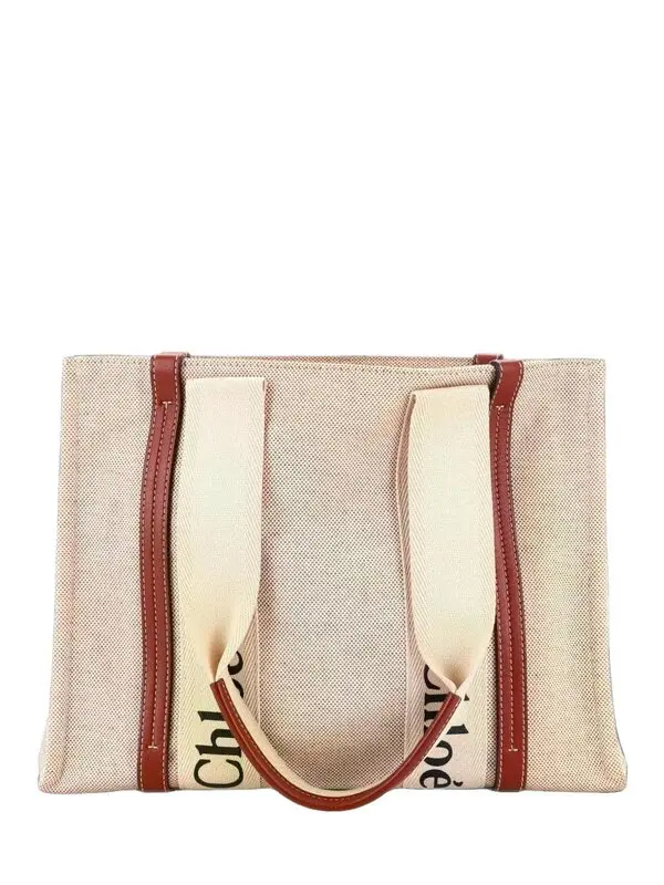 Chloé Woody Canvas With Leather Medium Tote Bag - Neutrals