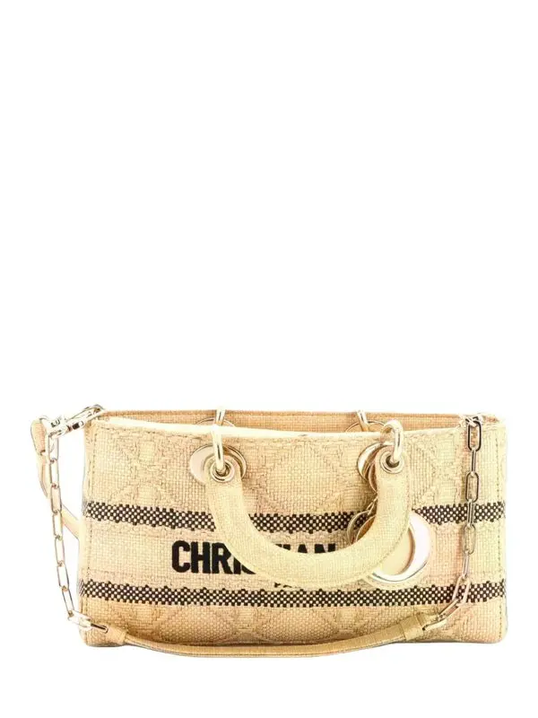 Dior Lady D-joy Bag Cannage Embroidered Raffia Medium Tote Bag - Black