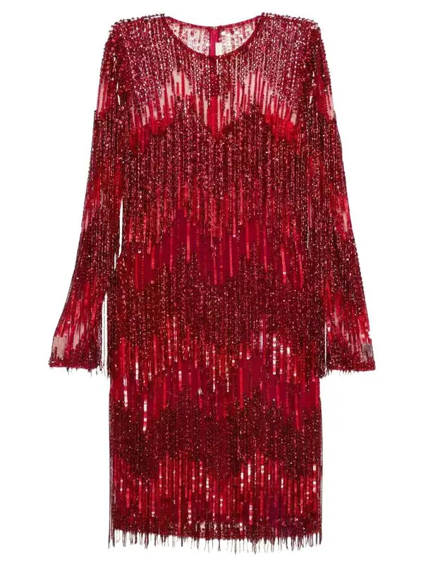 Naeem Khan Beaded-fringe Dress - Red