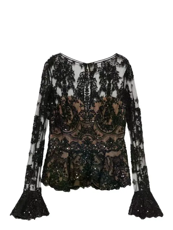 Zuhair Murad Lace-embellished Peplum Top - Black