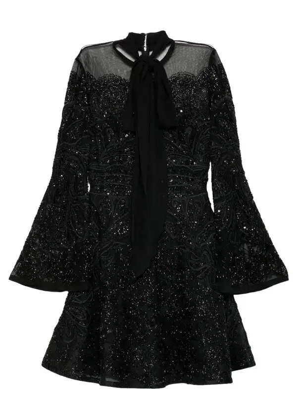 Elie Saab Embellished Tulle Dress - Black