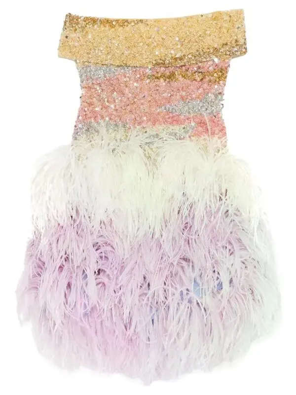 GEORGES HOBEIKA Embellished Feather-skirt Dress - Purple