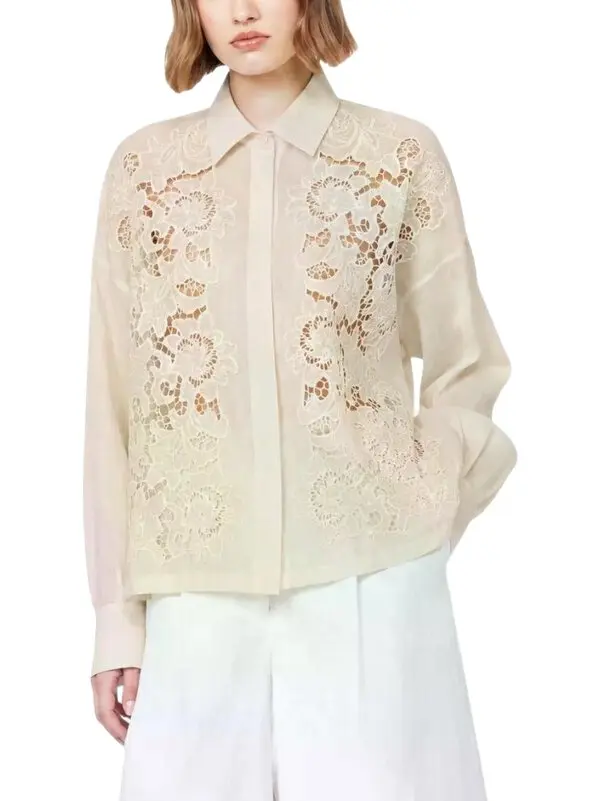 Max Mara Lace-insert Ramie Shirt - Neutrals