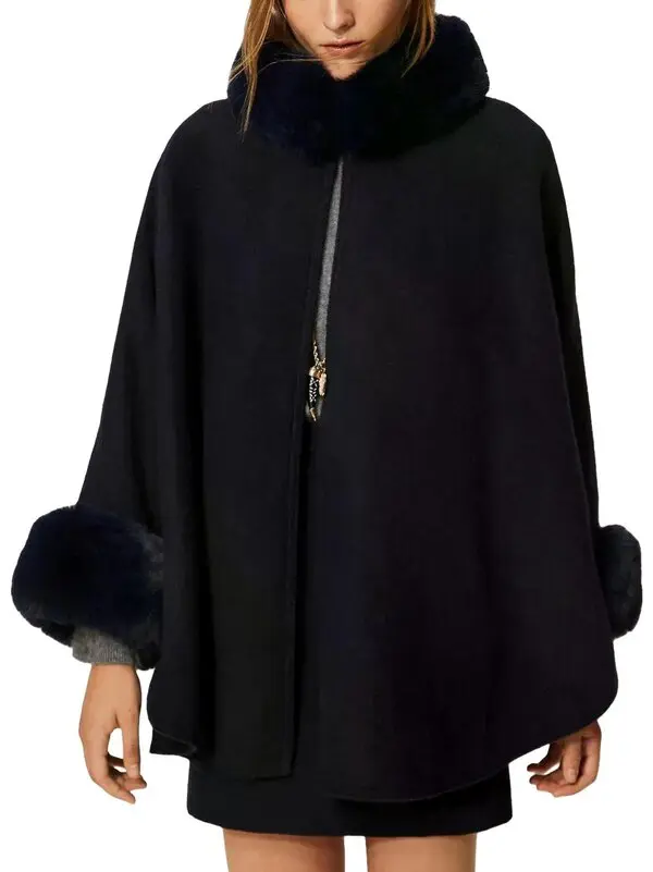 TWINSET Wool Poncho With Synthetic Fur - Blue