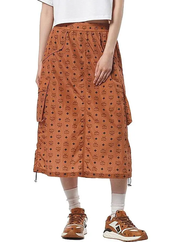 Mcm Monogram Print Skirt In Econyl - Cognac
