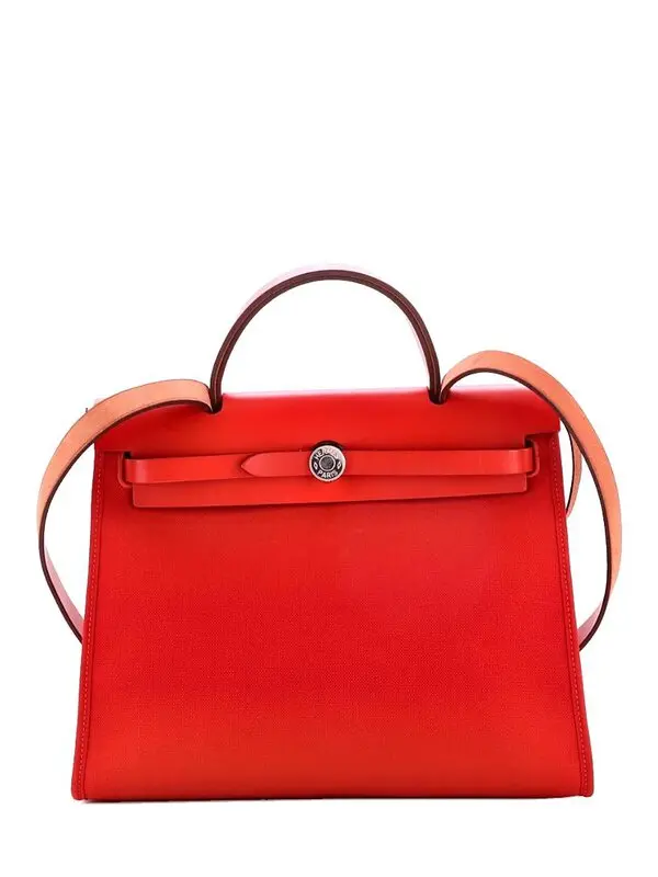 Hermès 31 Herbag Zip Leather And Toile - Red