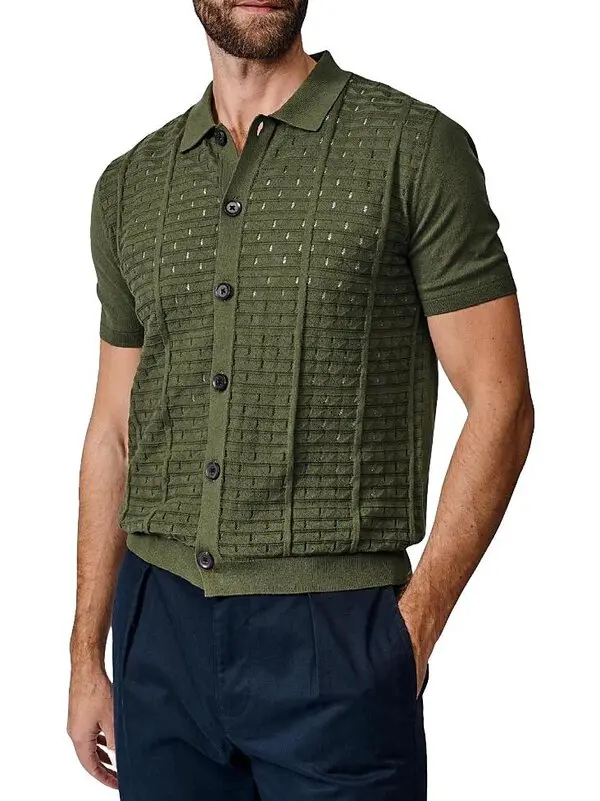 Aubin Manor Textured Button Through Polo - Khaki