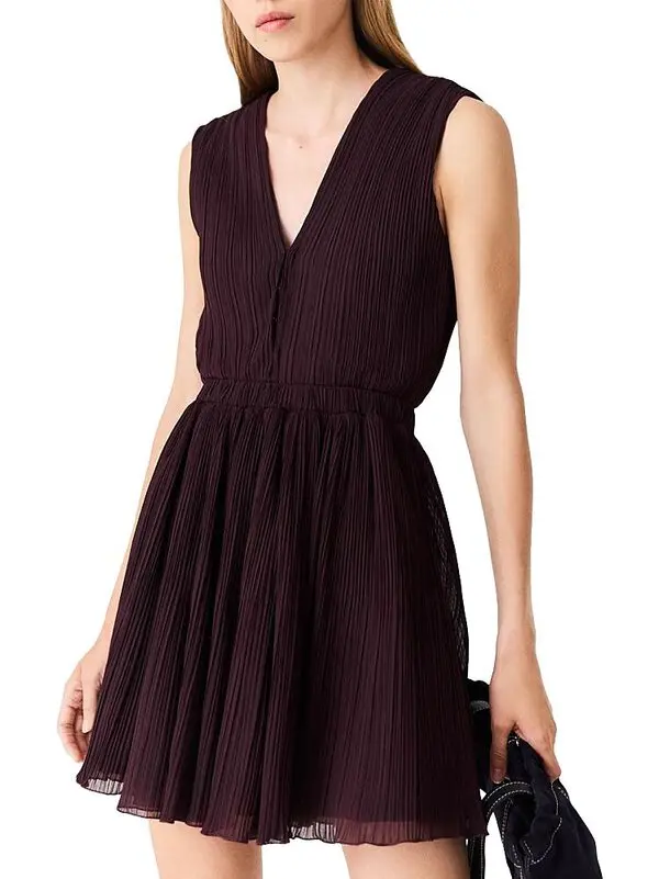 Maje Ribianisso Pleated Skater Dress - Eggplant