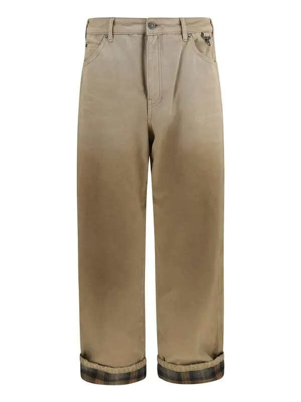 GOLDEN GOOSE Cotton Pants With Check Detail - Cream