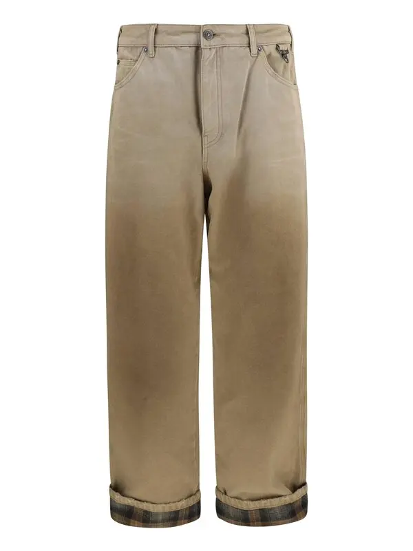 GOLDEN GOOSE Cotton Pants With Check Detail - Cream