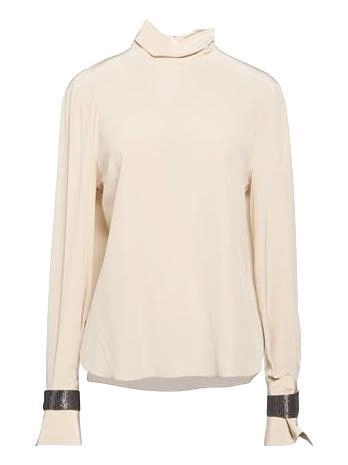 Brunello Cucinelli Silk Turtleneck Top - Beige